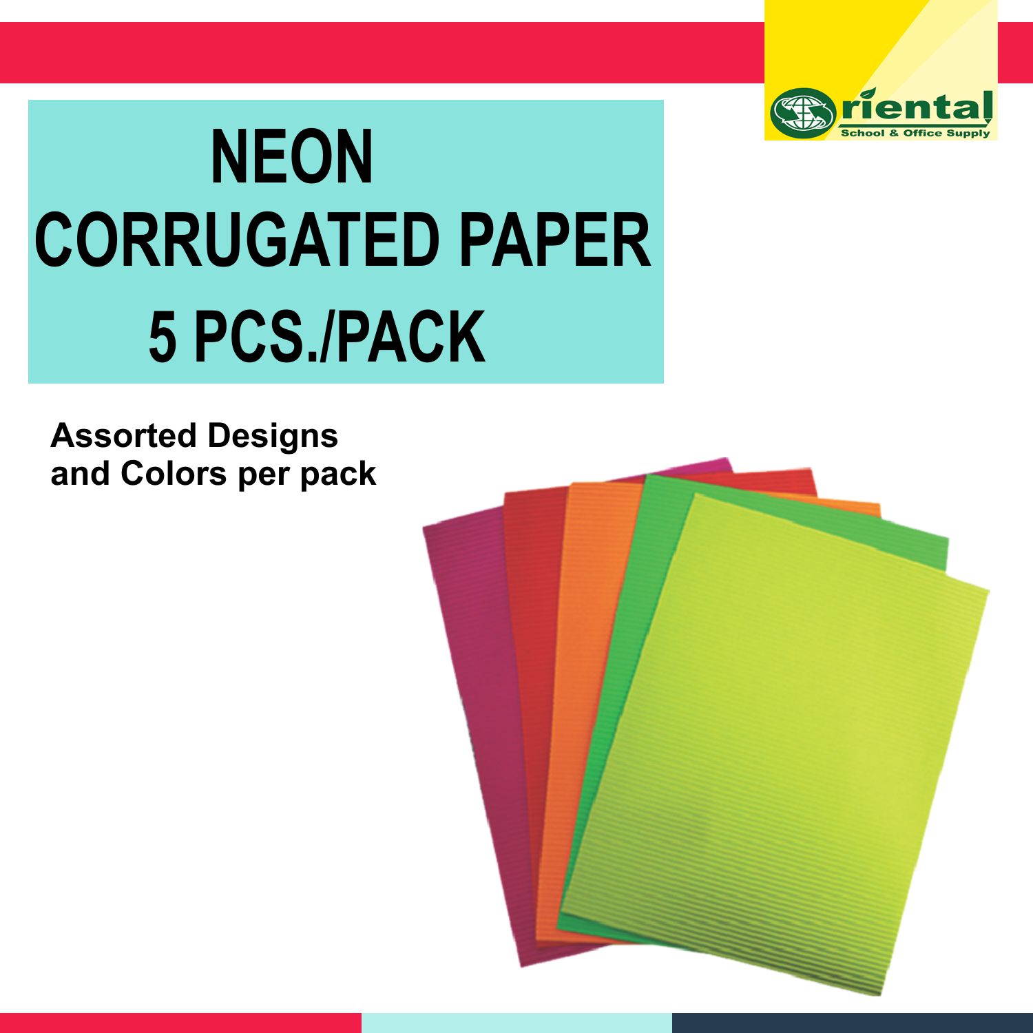 Jolly Art & Crafts Neon Corrugated Papers 5's - Assorted Designs and ...