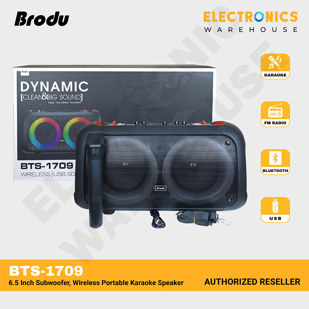 Brodu BTS-1709 6.5 Inch Subwoofer, Wireless Portable Party Karaoke ...