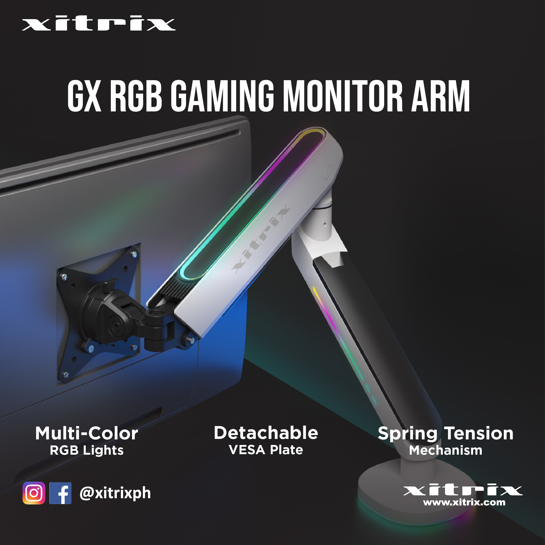 Xitrix GX- Series GXT54012U 17"-34" Premium Gaming Monitor Arm with RGB ...