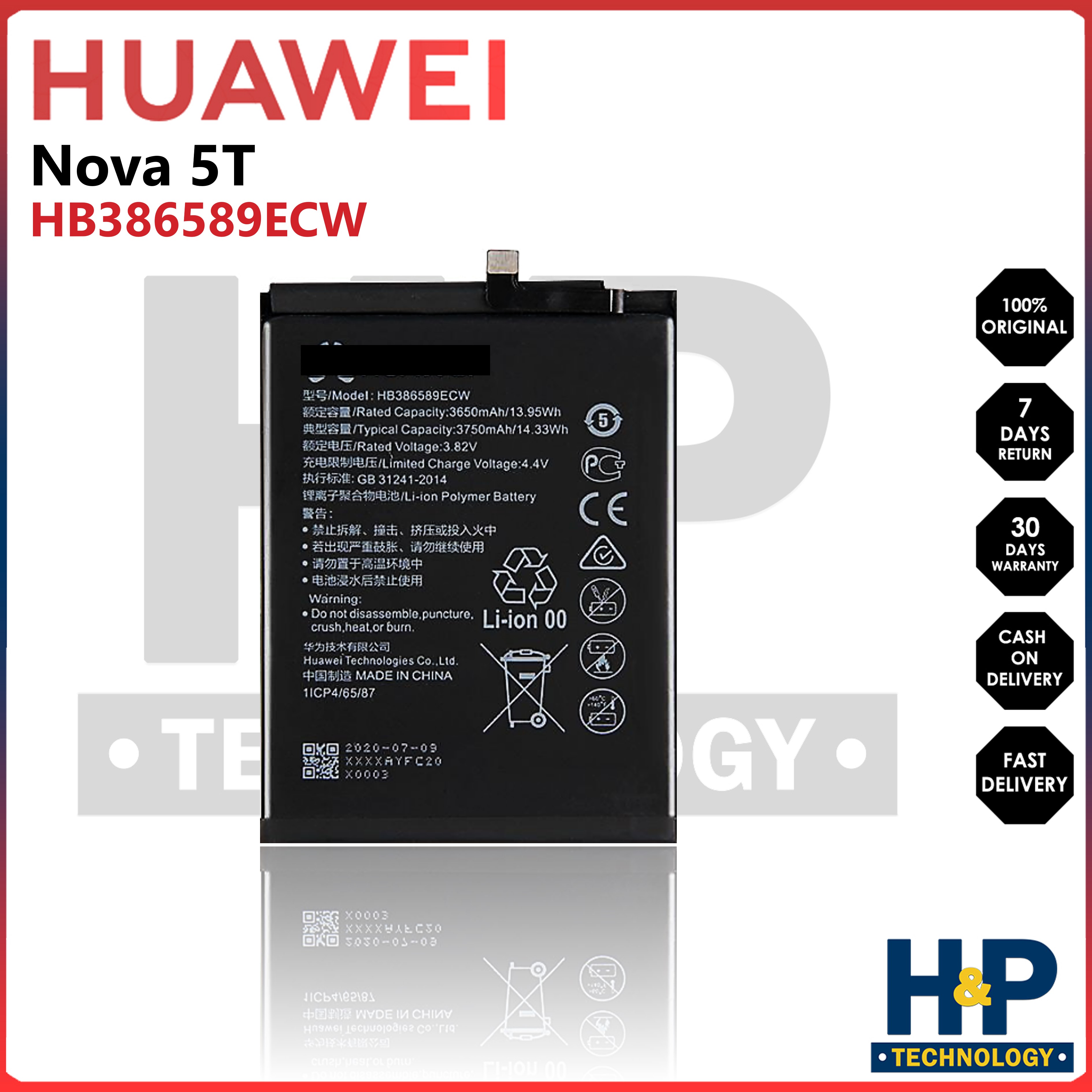 Battery Model HB386589ECW for Huawei Nova 5T Battery | Lazada PH