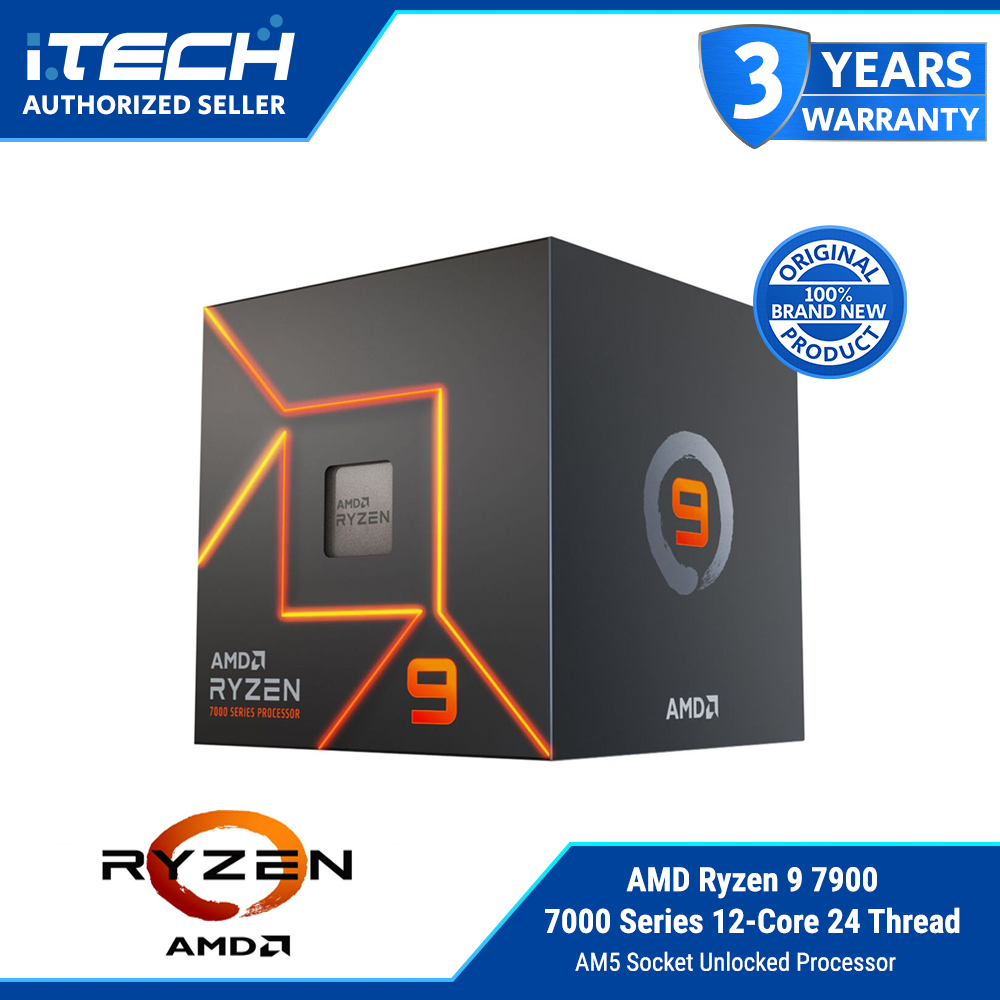 AMD Ryzen 9 7900 7000 Series 12-Core 24 Thread AM5 Socket Unlocked ...