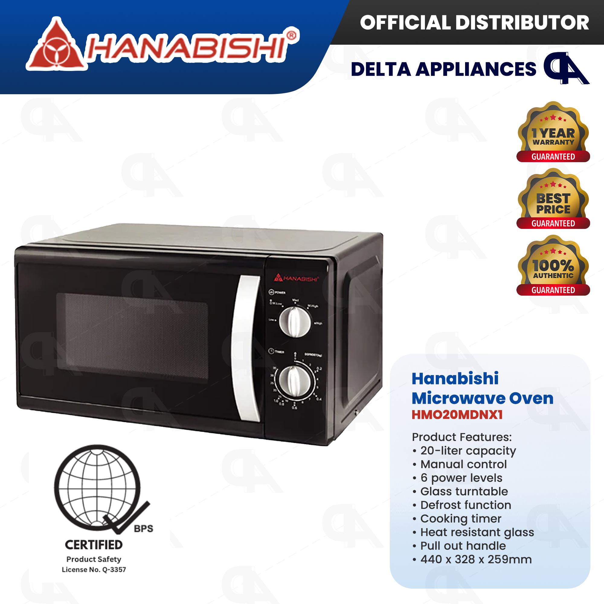 Hanabishi Microwave Oven 6 Power Levels 20L Capacity (Manual Control ...
