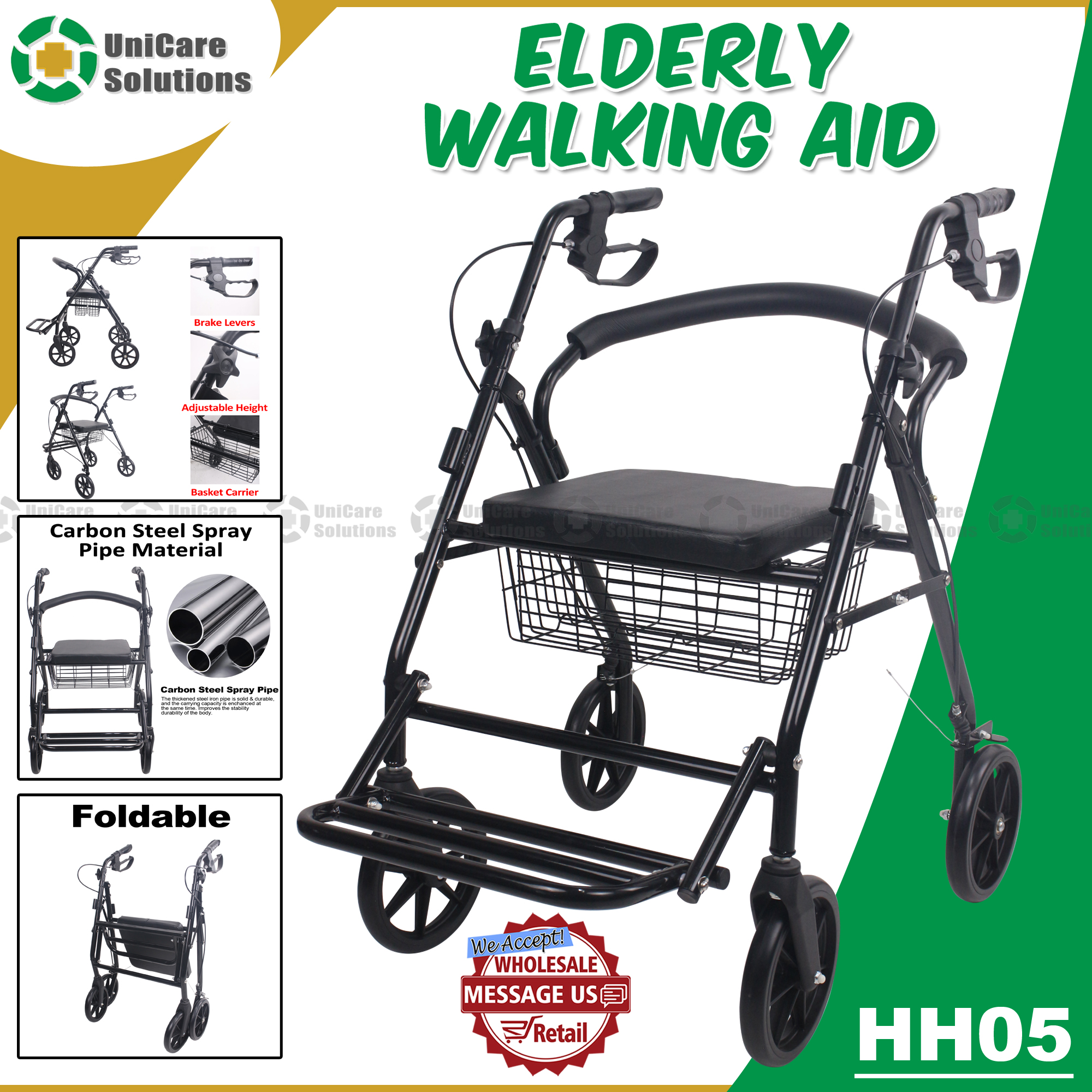 Unicare Solutions HH05 Adult Walker Hospex Heavy Duty Adult Rolling ...