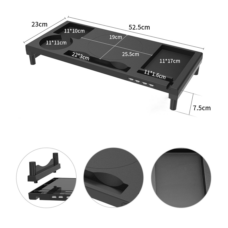 Computer Monitor Stand Elevated Rack With USB Charging Desktop Storage ...