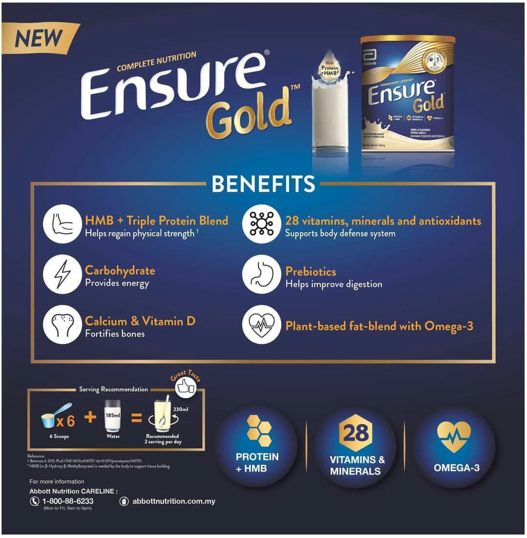 Ensure Gold Chocolate 850 grams (6 week bundle) 6 weeks food supplement ...