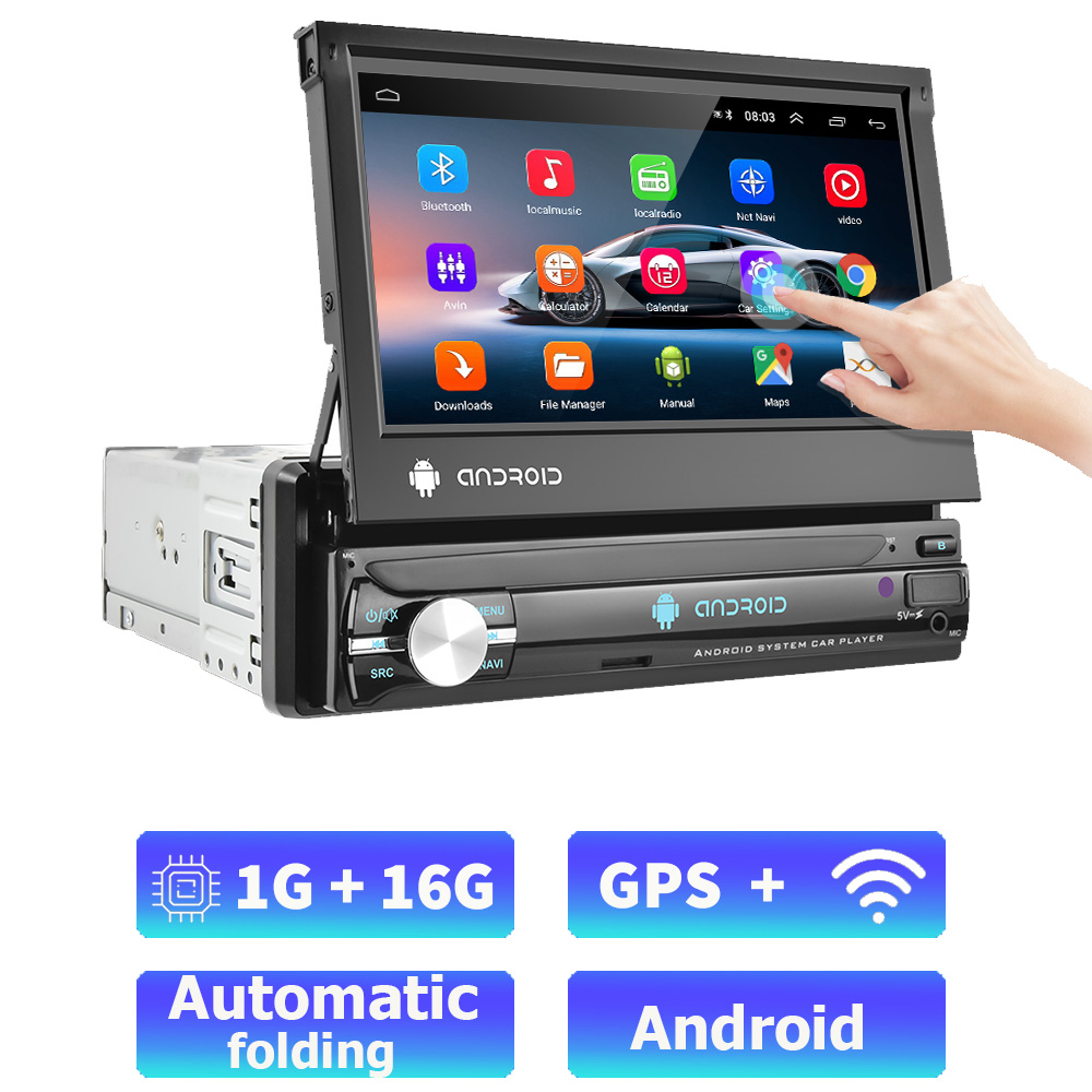 Car Stereo 1 din 7 inch Head Unit Retractable Car FM Radio Video Player ...