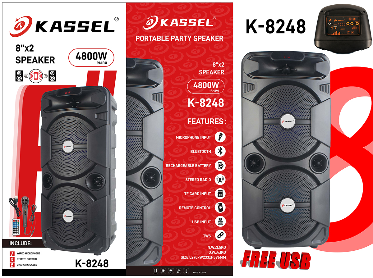 KASSEL FREE USB Dual 8“ Portable Karaoke Bluetooth Speaker FREE MIC K ...