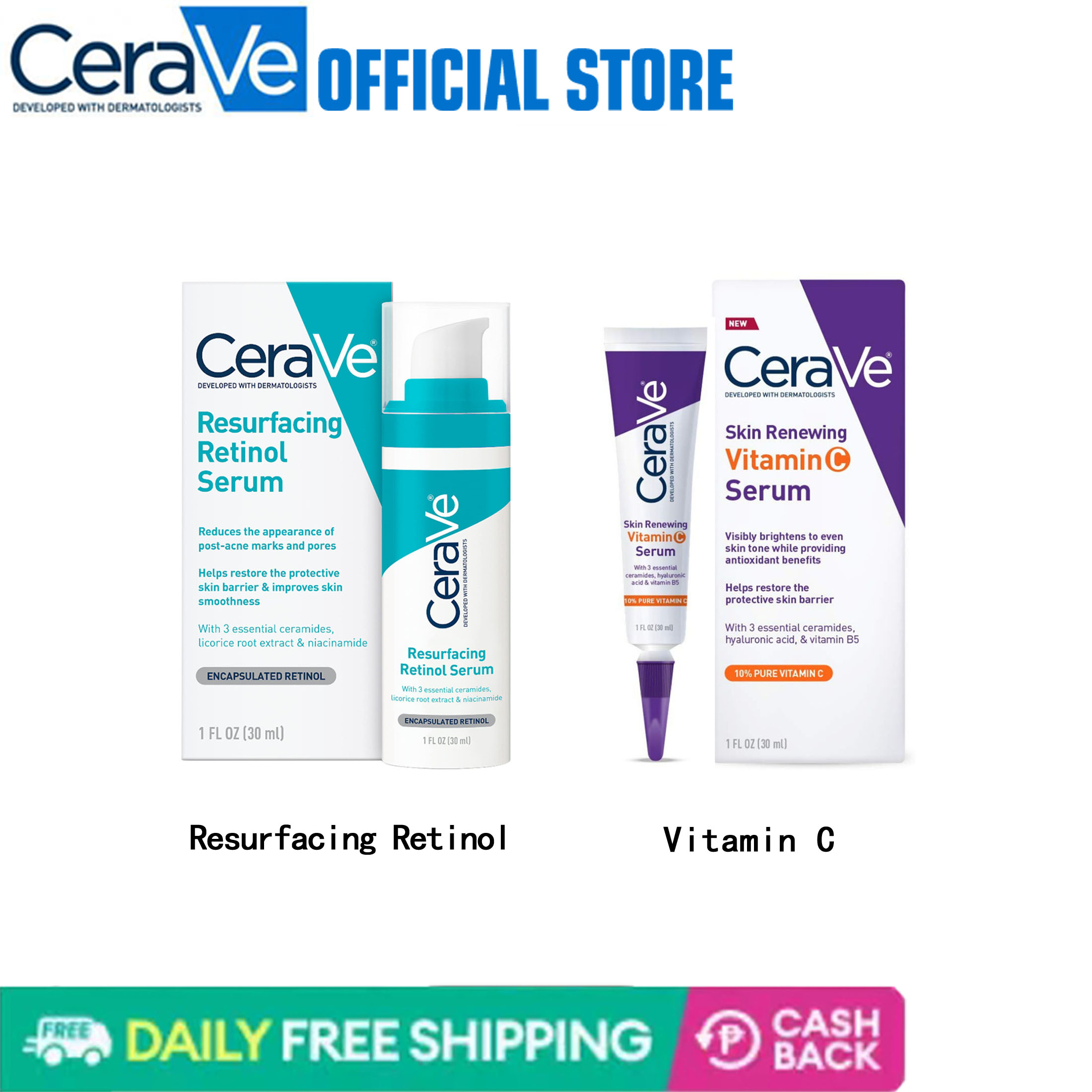 CeraVe official store Hydrating serum Skin Renewing Rerinol Serum ...