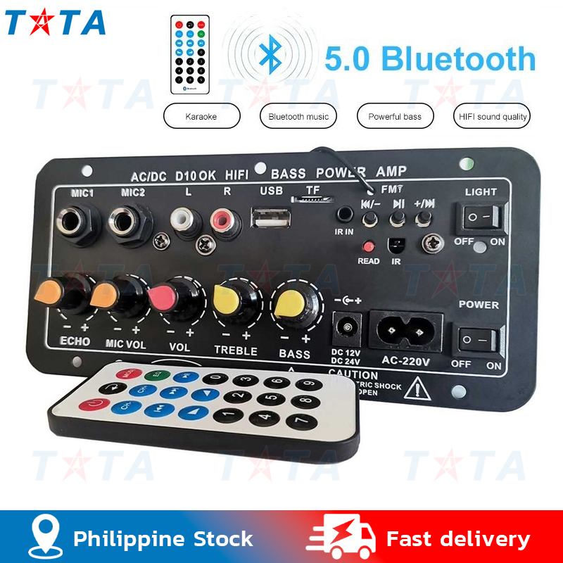 220V 12V Digital Bluetooth Amplifier Board Subwoofer Dual Microphone ...