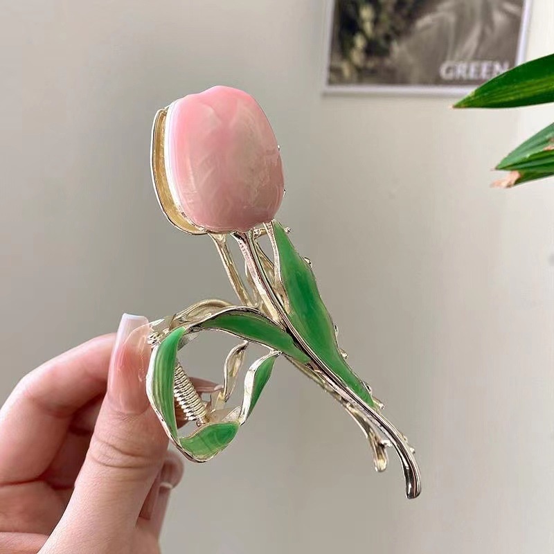 Elegant Tulip Flower Metal Hair Clips For Women Flower Large Claw Clips ...