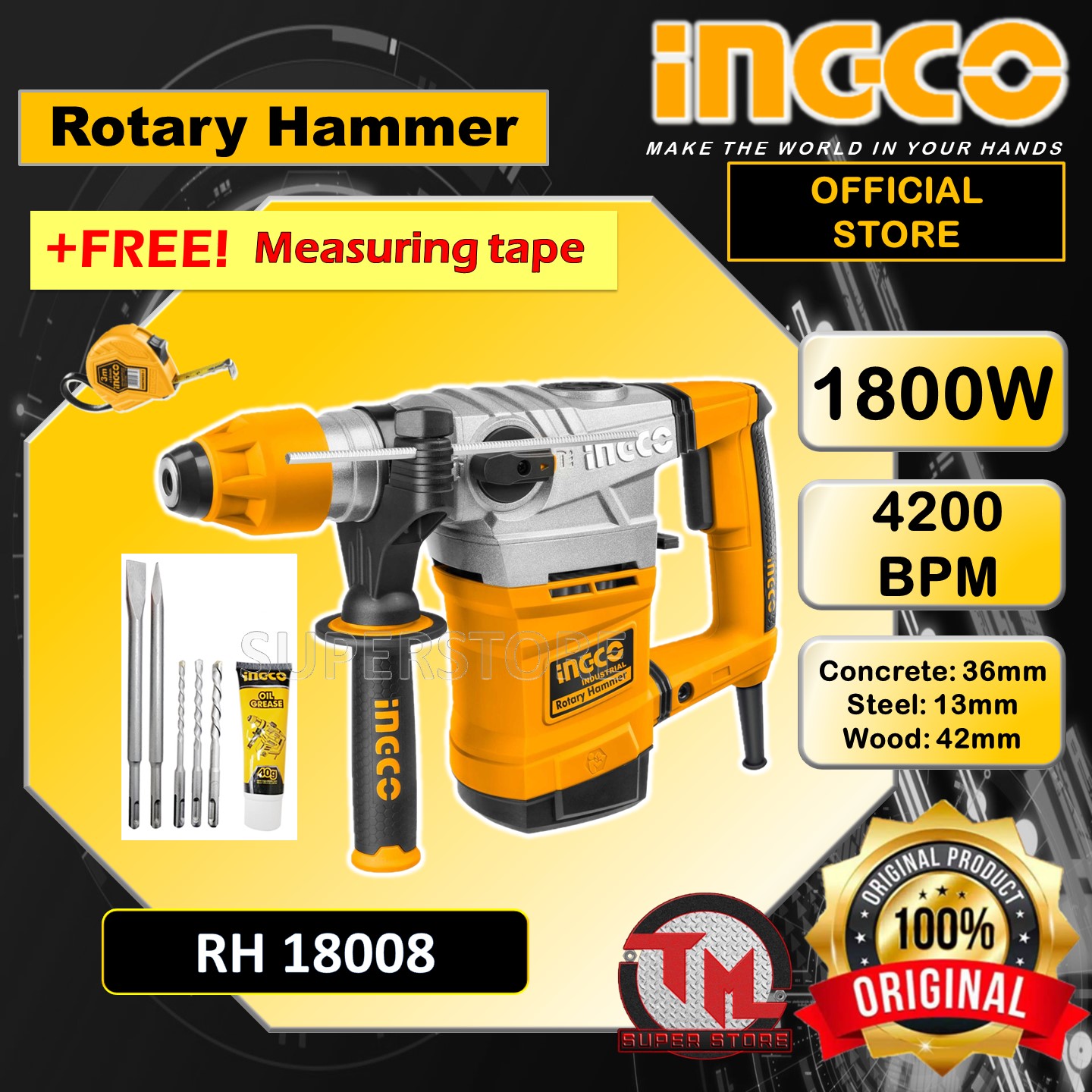 INGCO Rotary Hammer 1800W RH18008 • Tm ss | Lazada PH