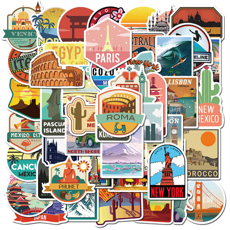 [SIYI]50pcs Travel City Landscape Cartoon Graffiti Sticker Suitcase ...