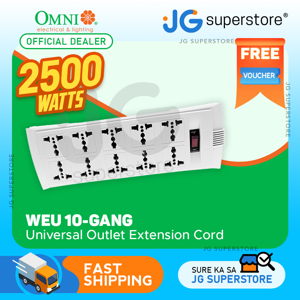 OMNI 2500W 10A 220V 1.83 Meters Universal Outlet Extension Cord Cable ...