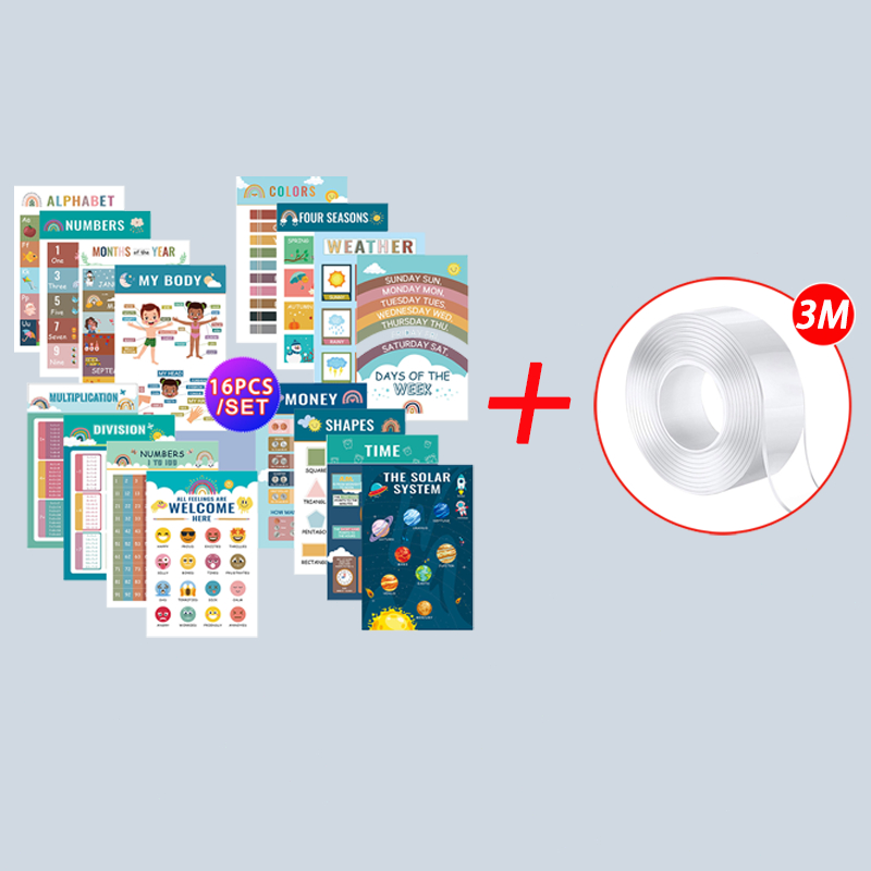 16/12PCS Big Educational Charts For Kids Wall Laminated Educational ...