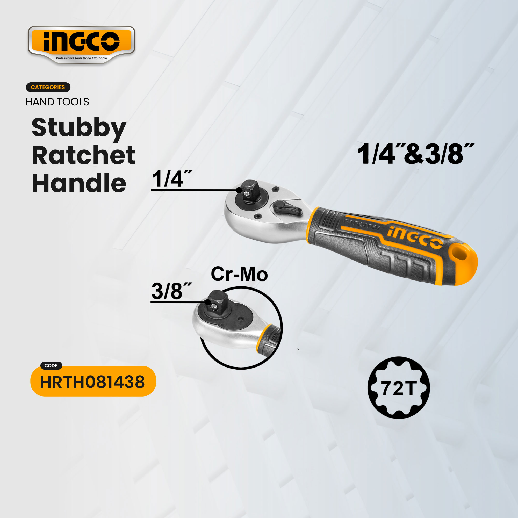 Ingco Stubby Ratchet Handle 1/4 3/8 Inches HRTH081438 IHT | Lazada PH