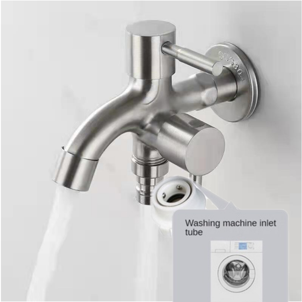 Double Tap Heavy-Duty 1 In 3 Out Two Way Water Tap Stainless Steel ...