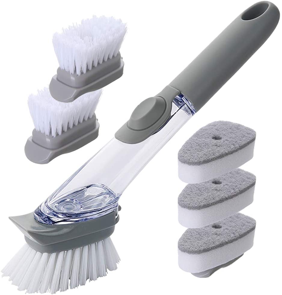 Kitchen Dish Scrubber Soap Automatic Dispenser Dishwashing Scrubber ...