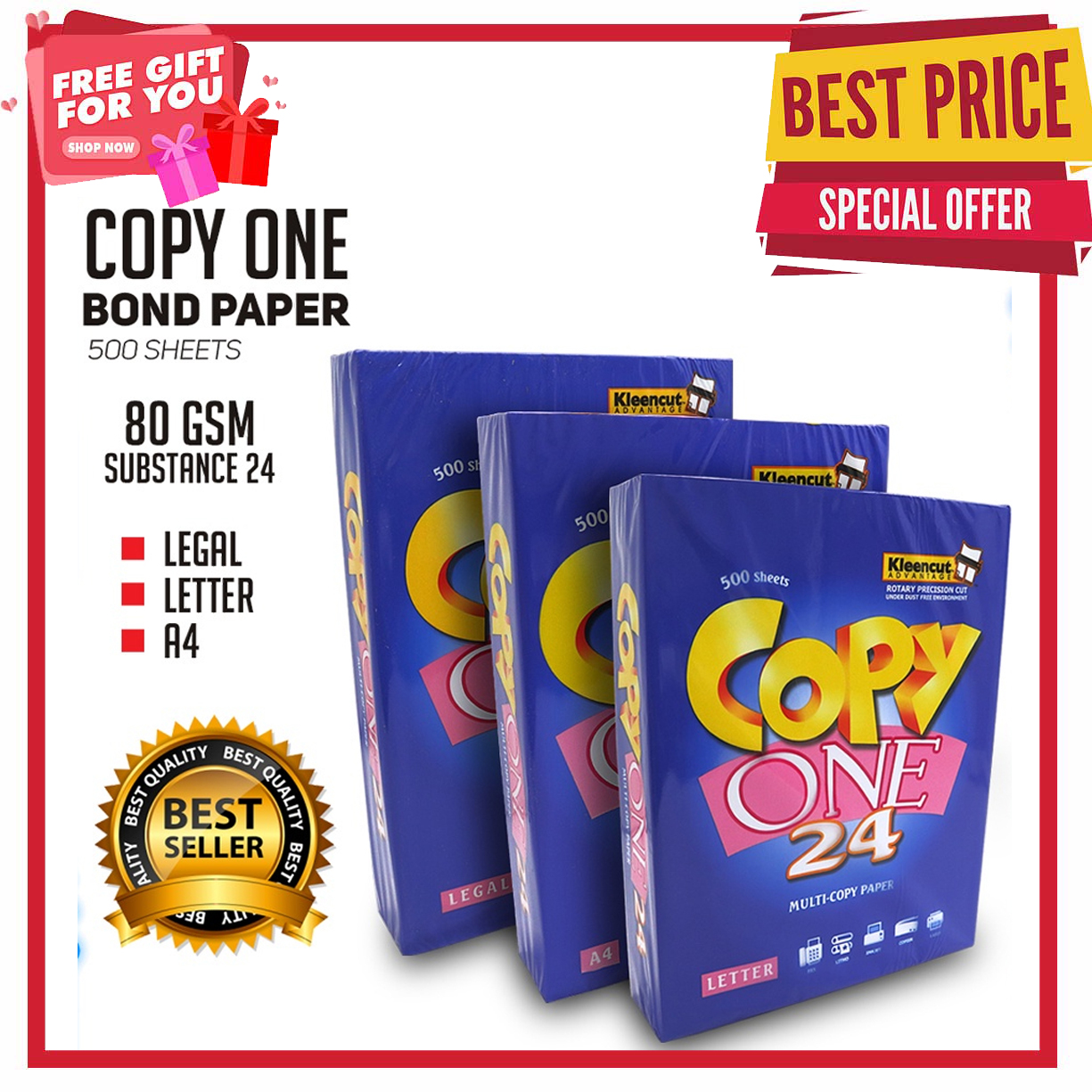 [1 Ream] 70GSM / 80GSM COPY ONE Bond Paper / White Paper / Inkjet Paper ...