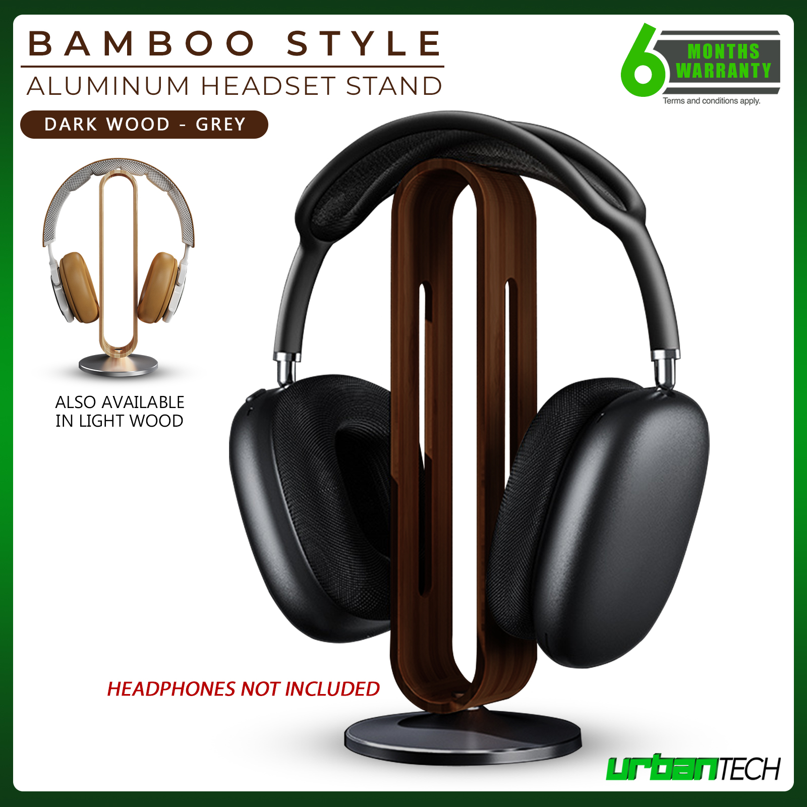 Bamboo Style Aluminum Headset Stand Wood Design Headphone Holder ...