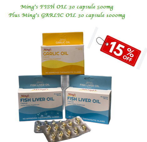 Ming's Fish Liver Oil 30 capsule 500mg Plus Ming's Garlic Oil 30 ...