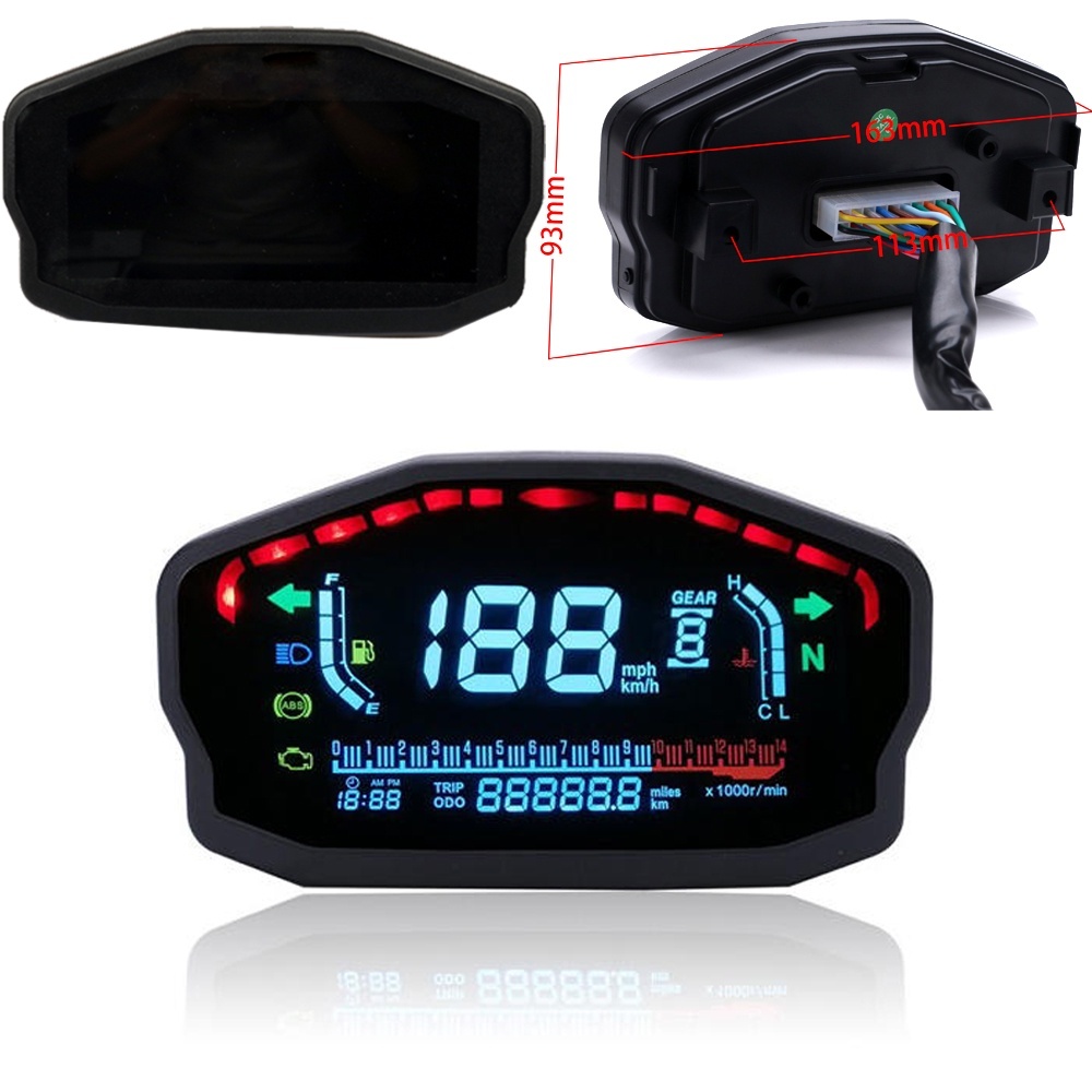Motorcycle Universal LED LCD Speedometer For 1,2,4 Cylinders Digital ...