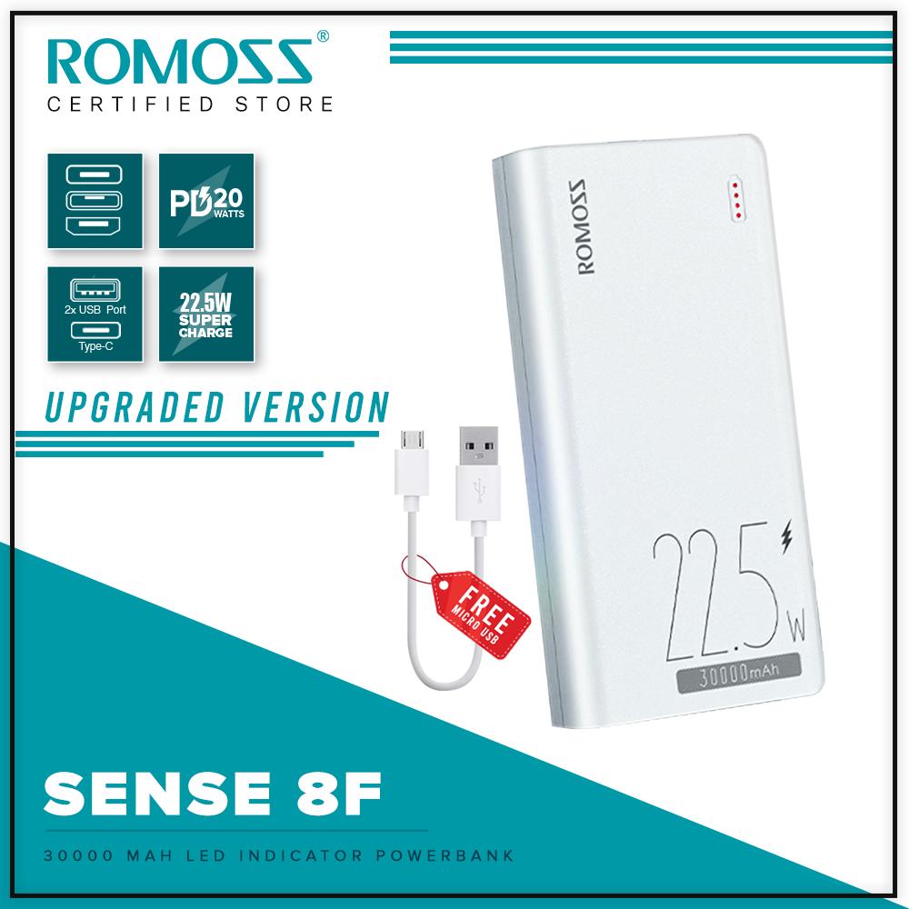 Romoss 30000mAh 22.5W Powerbank Original Super Fast Charge PD3.0 20W ...