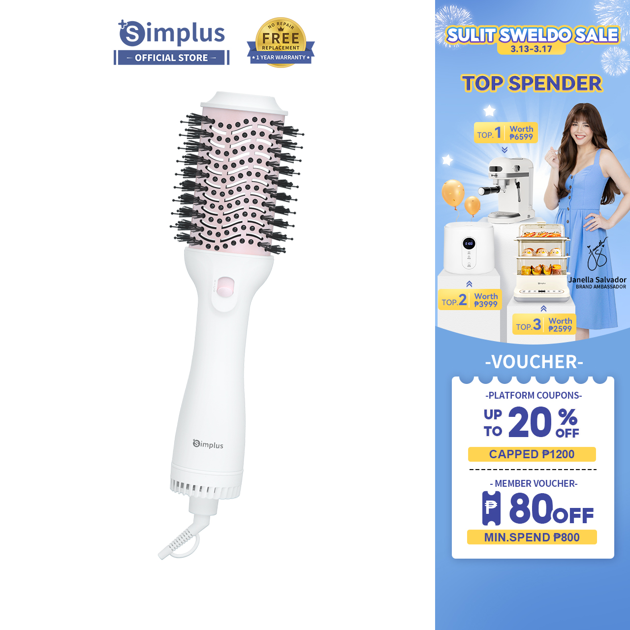 Simplus Hot Air Brush Hair Brush Blower Hair DryerHair Straightener ...