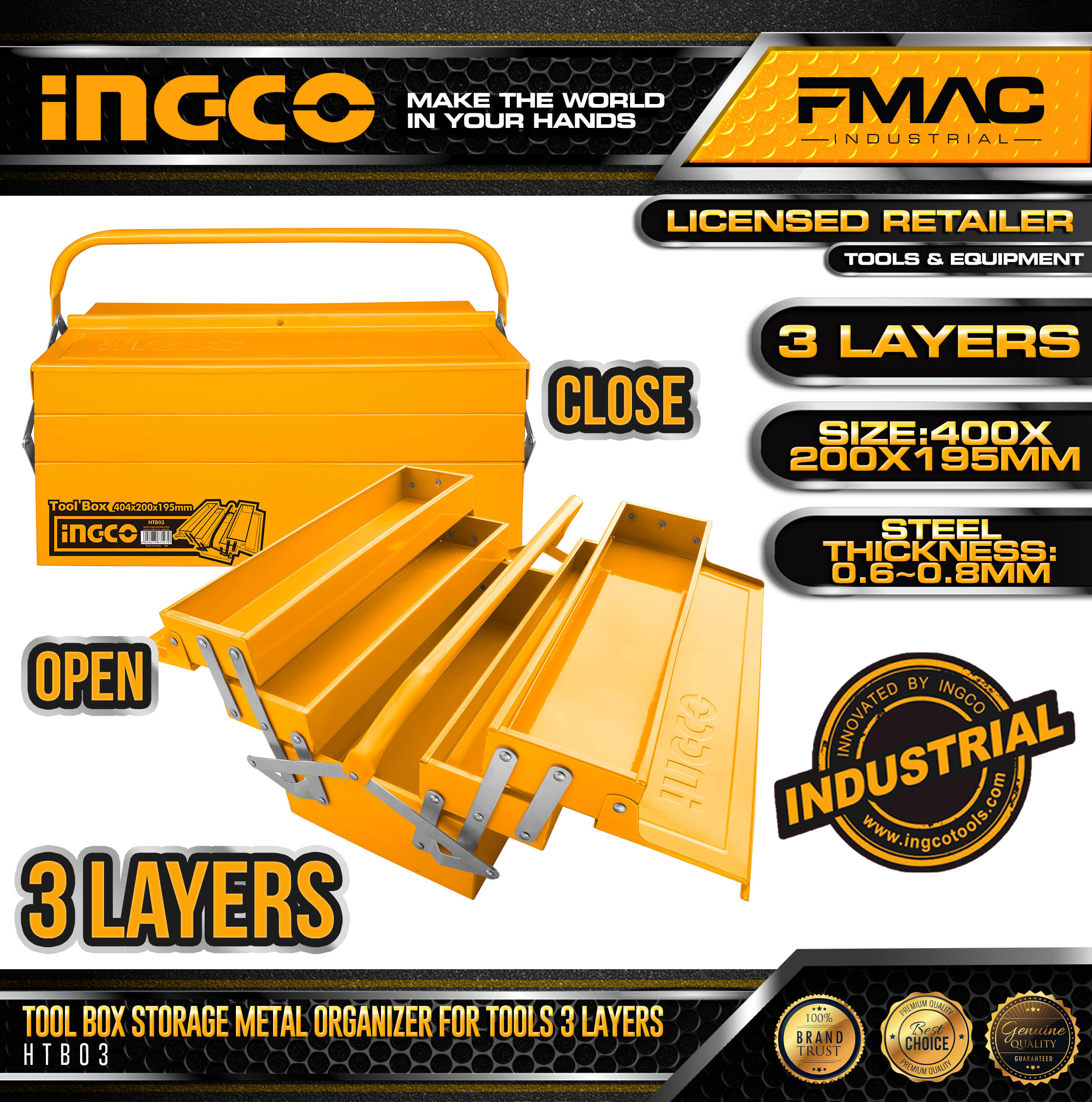 INGCO Tool Box Storage Metal Organizer for Tools 3 LAYERS HTB03 FMAC⭐⭐⭐ ...