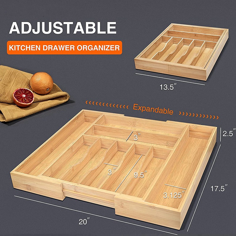 Kitchen Drawer Organizer Bamboo Adjustable Cutlery Tray Utensil Holder ...