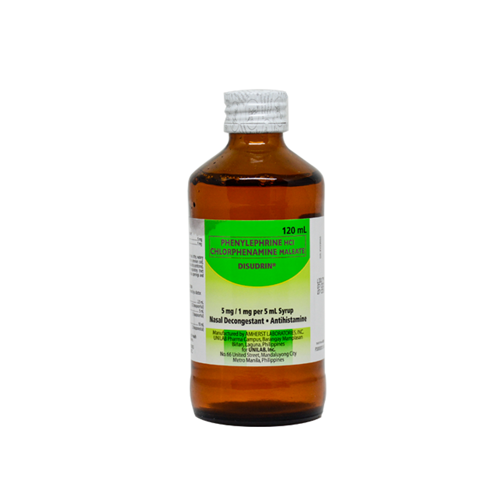 DISUDRIN SYRUP Phenylephrine HCl 5mg Chlorphenamine Maleate 1 mg Syrup ...
