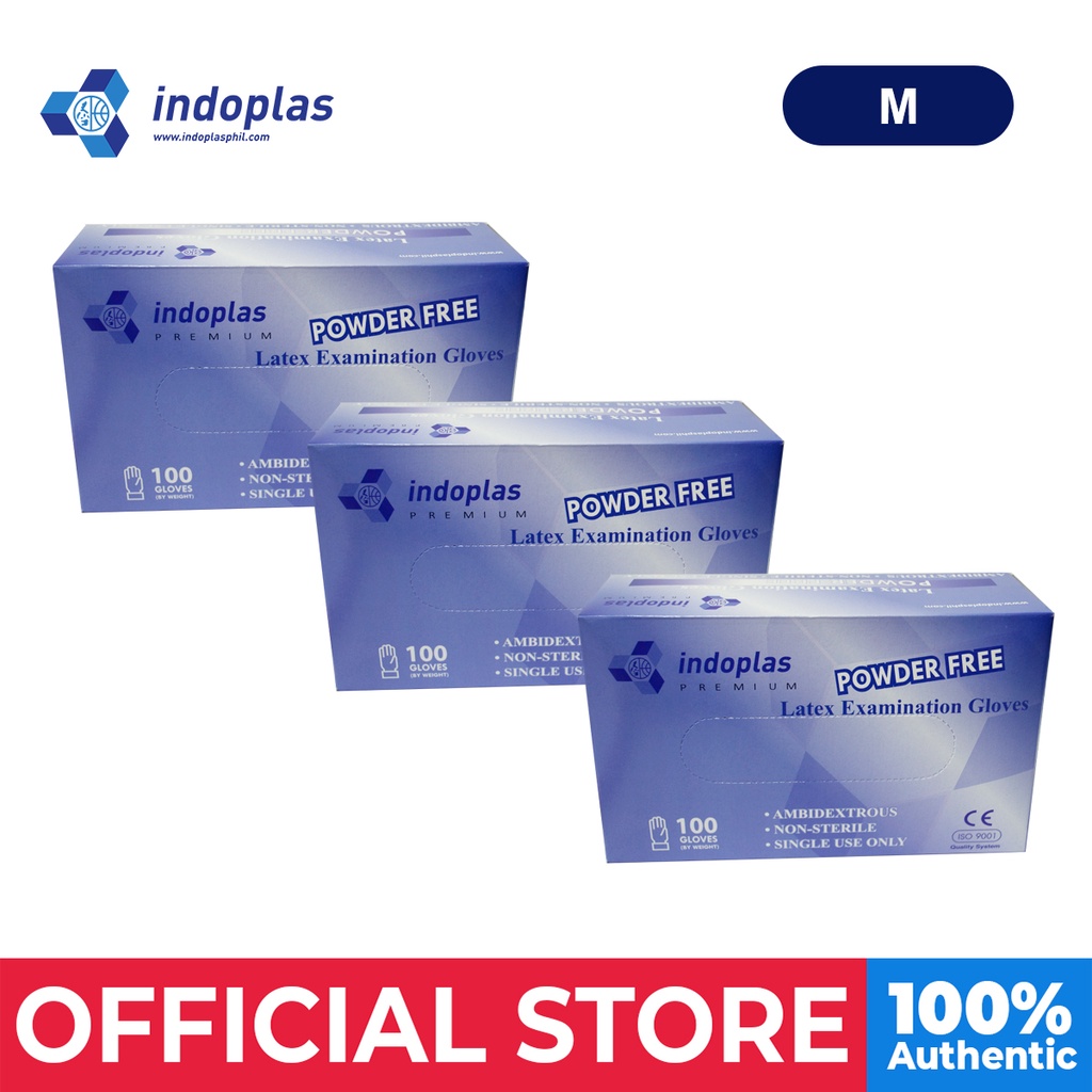 Indoplas Powder Free Examination Latex Gloves Box of 100 (Medium) - 3 ...