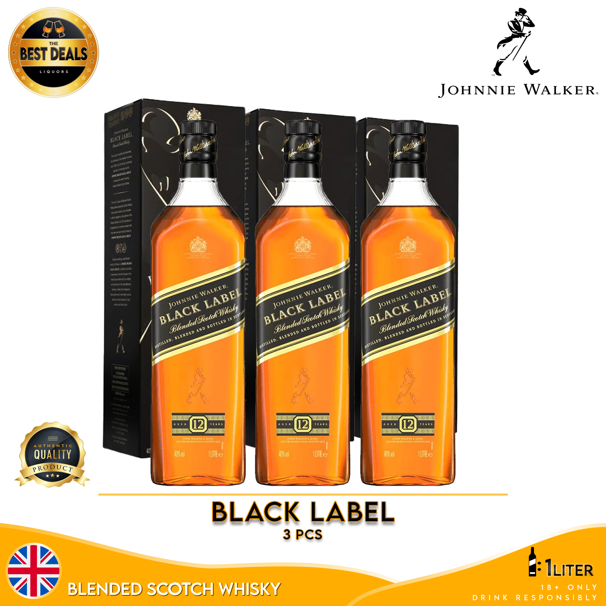 Johnnie Walker Black Label 1L 3 Bottles bundle ( No Box, Bottles Only ...