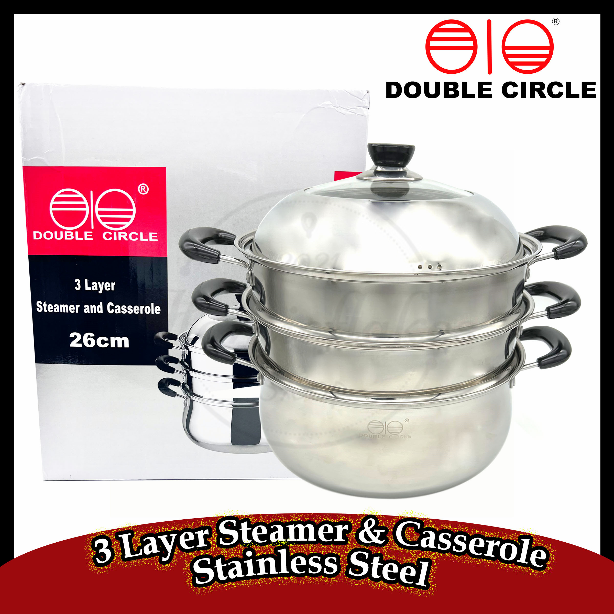 Double Circle Stainless Steel 3 Layer Steamer and Casserole / Steamer ...