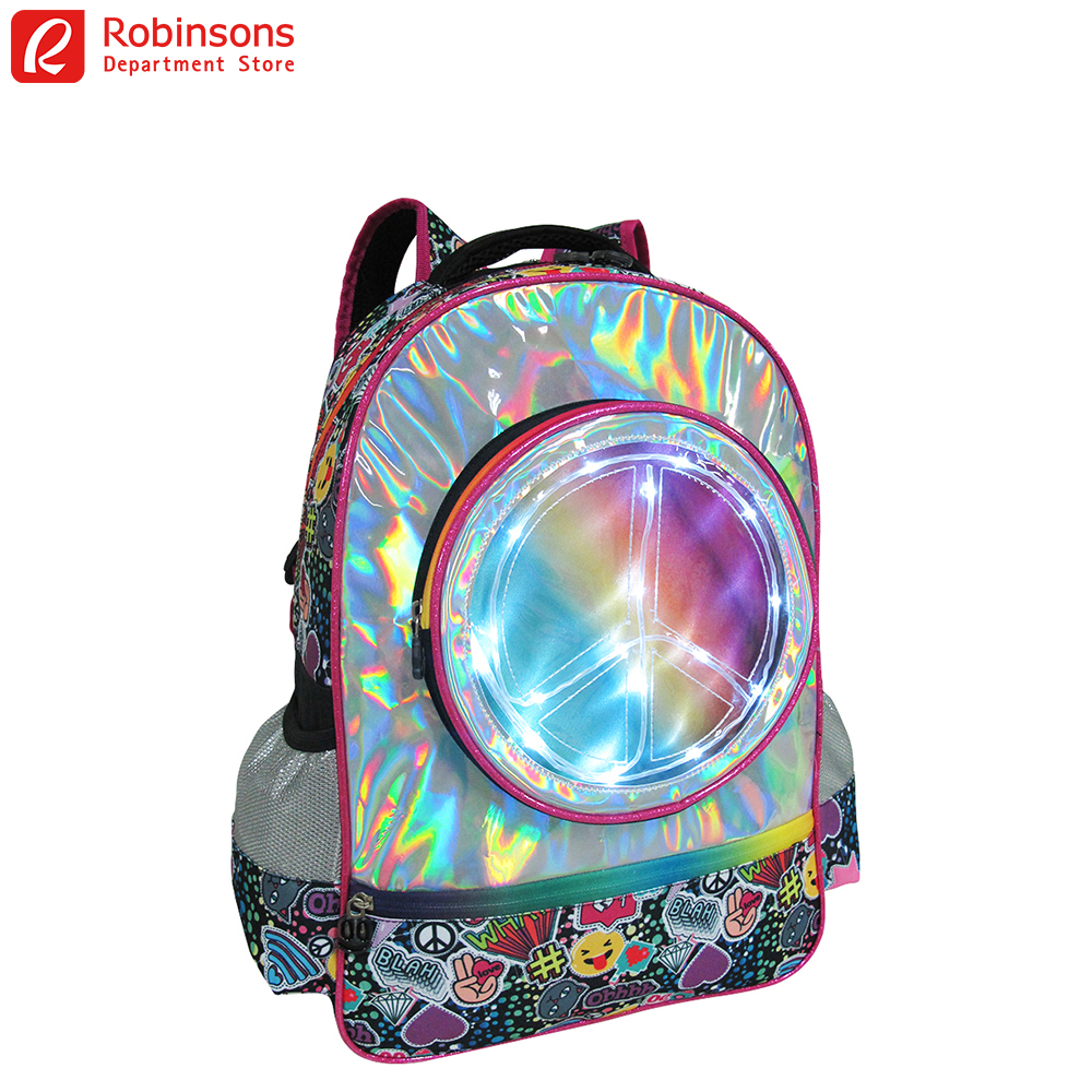 Playground Backpack 18in with Led Light Emoticons Pattern Hologram ...