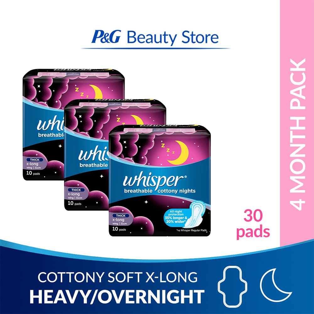 Whisper Cottony Clean X-Long Overnight Wings 10s 4 month pack | Lazada PH
