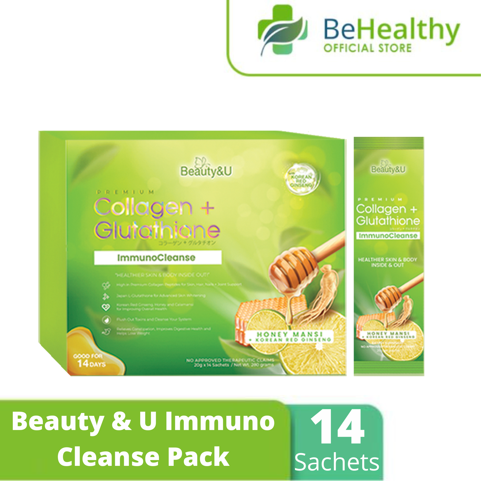 Beauty&U Premium Collagen + Glutathione Immuno Cleanse Drink (1 Box ...