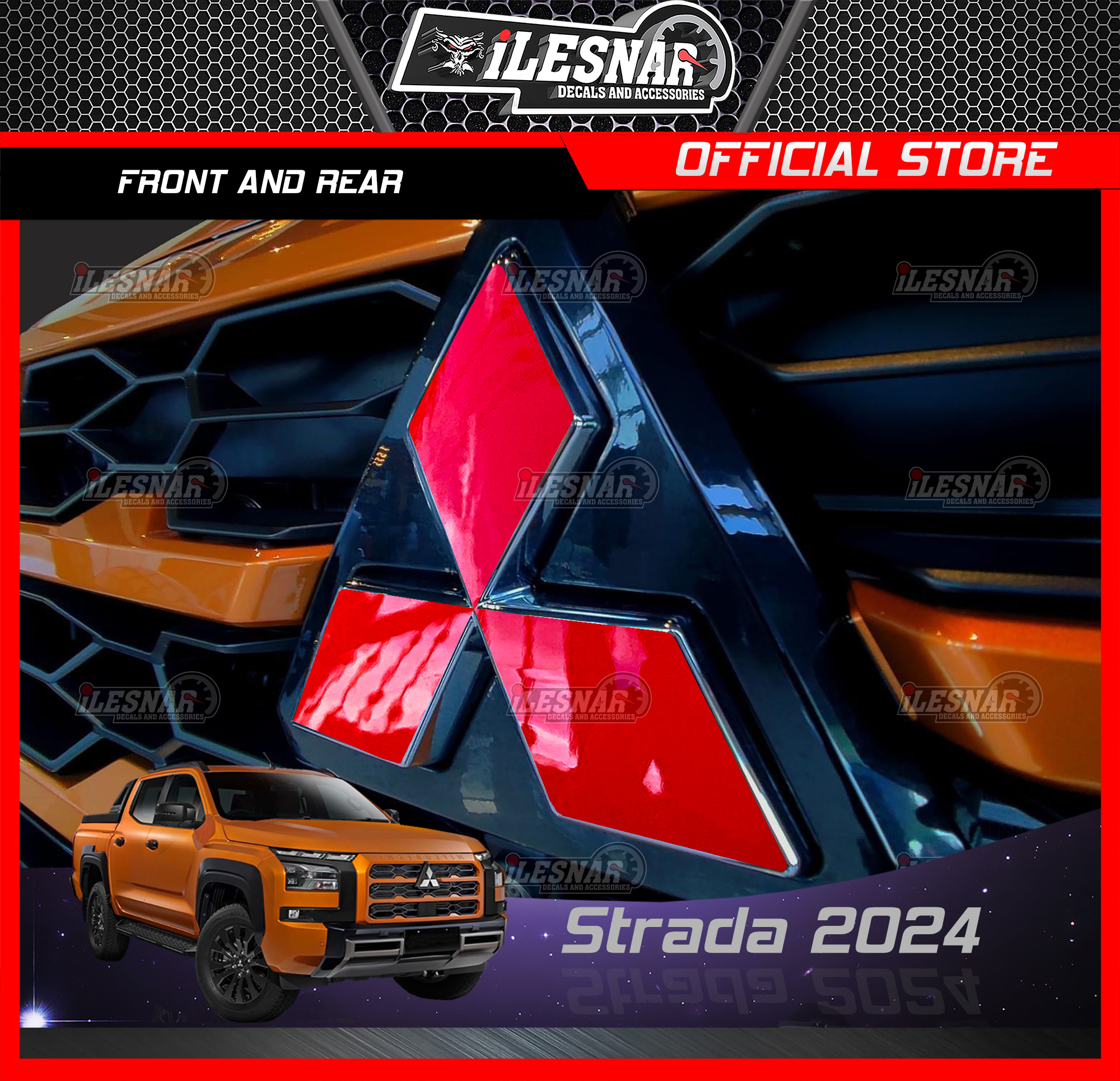 Mitsubishi Strada Triton 2024 Front and Rear Logo Sticker Official ...