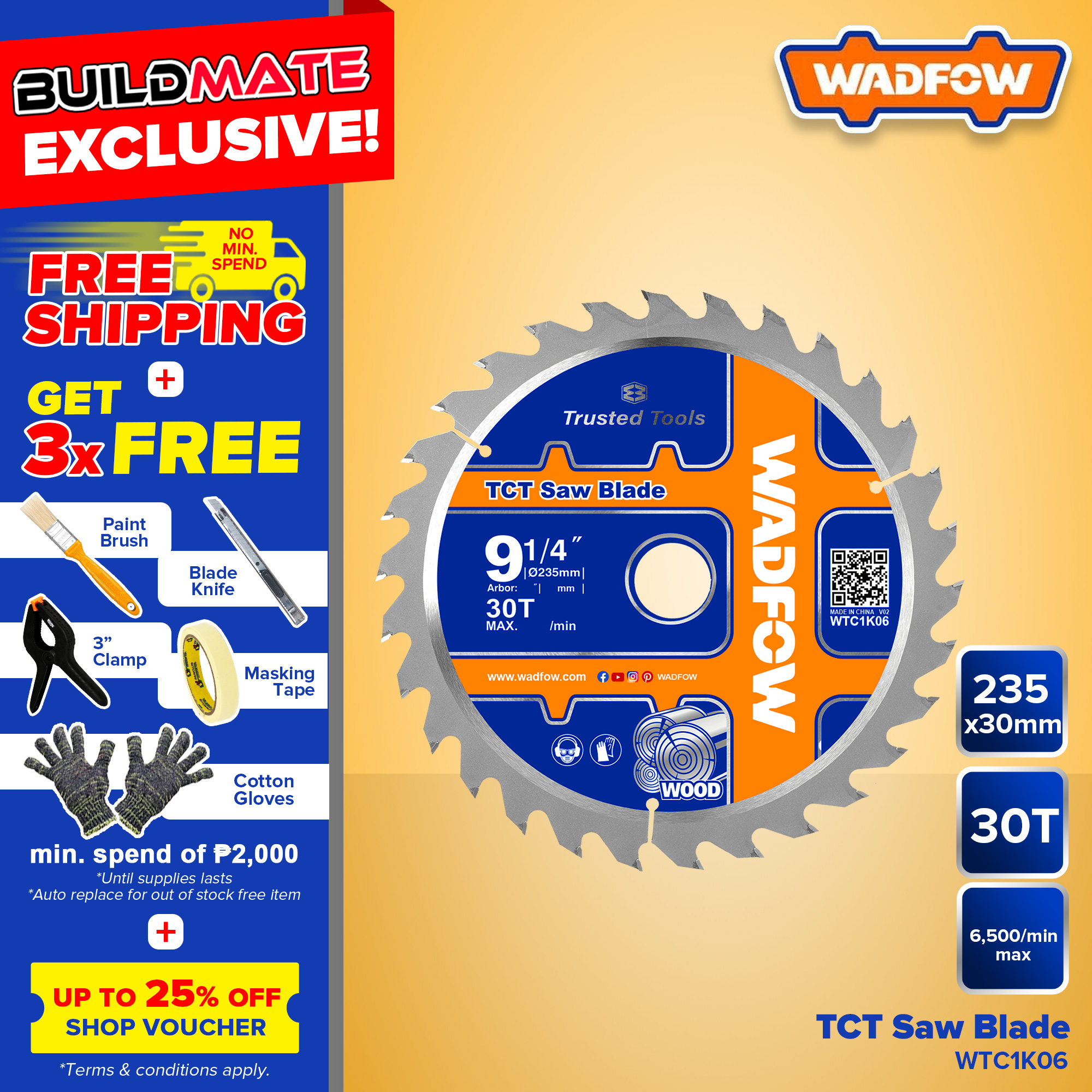 BUILDMATE Wadfow 9 1/4" Inch 30T TCT Saw Blade Carbide Tipped Wood ...