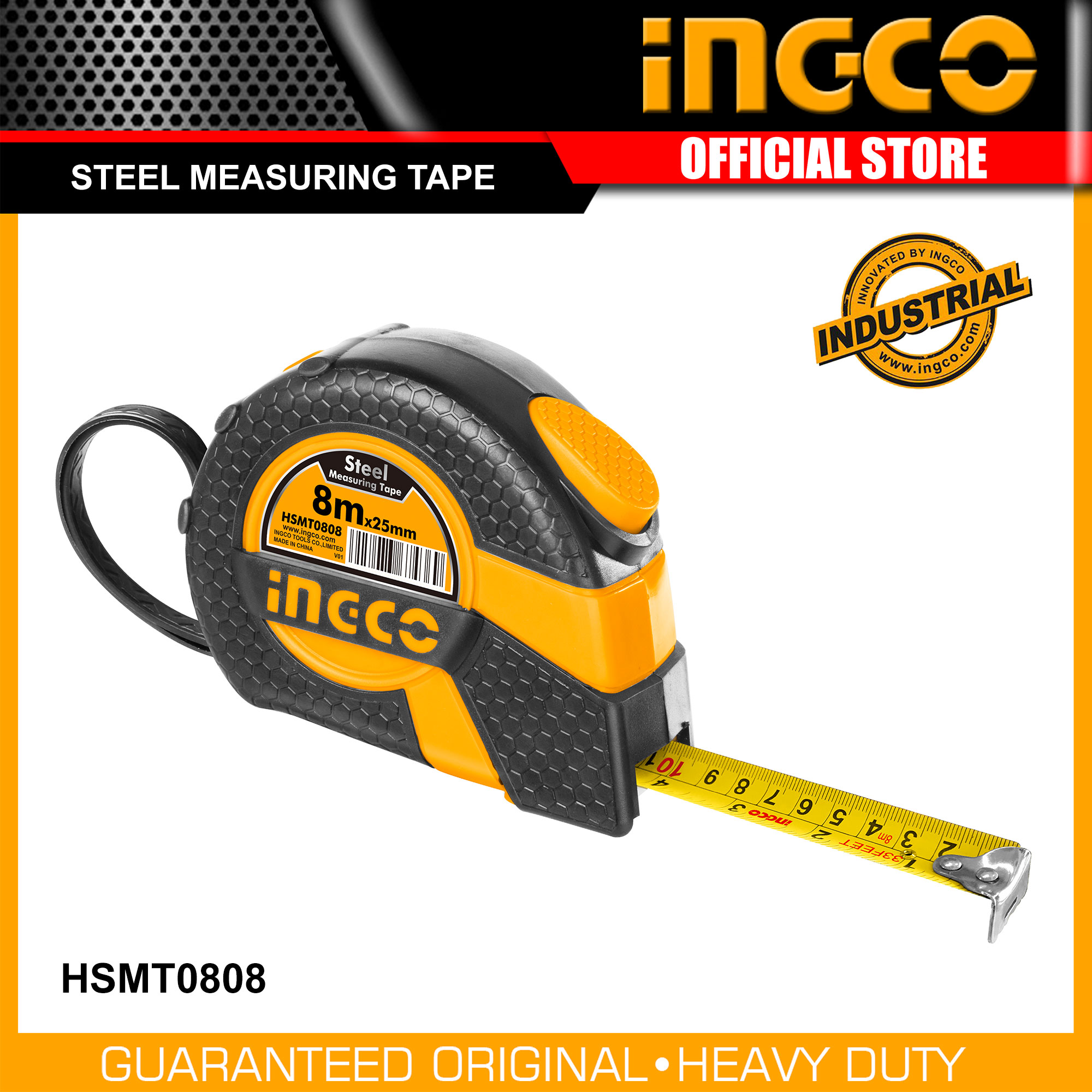 INGCO Industrial Steel Measuring Tape 8mx25mm with Rubber Cover BLACK ...