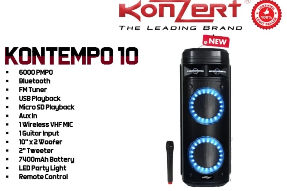 KONZERT KONTEMPO 10 PORTABLE PARTY SPEAKER WITH BLUETOOTH / FM RADIO ...