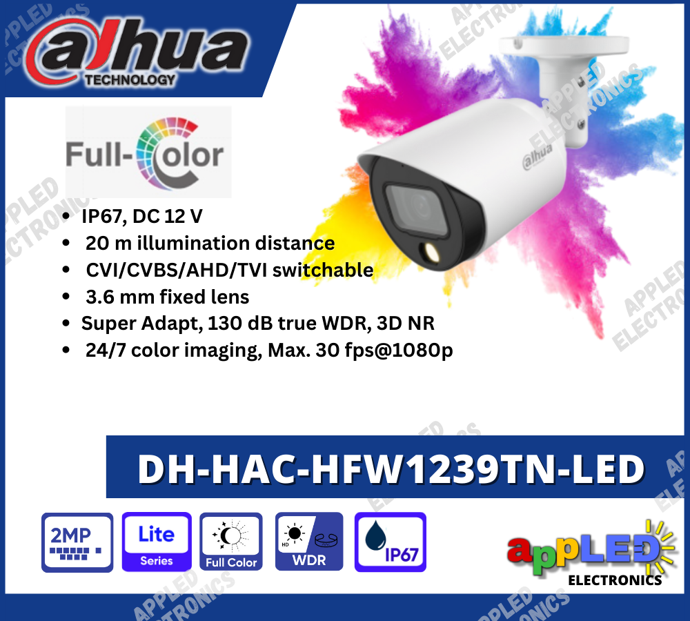 Dahua DH-HAC-HFW1239TN-LED 2MP HDCVI Bullet Analog Full Color (24/7 ...