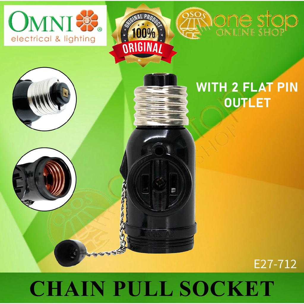 Omni Original Chain Pull Socket with 2 Flat Pin Outlets 3A 250V E27-712 ...