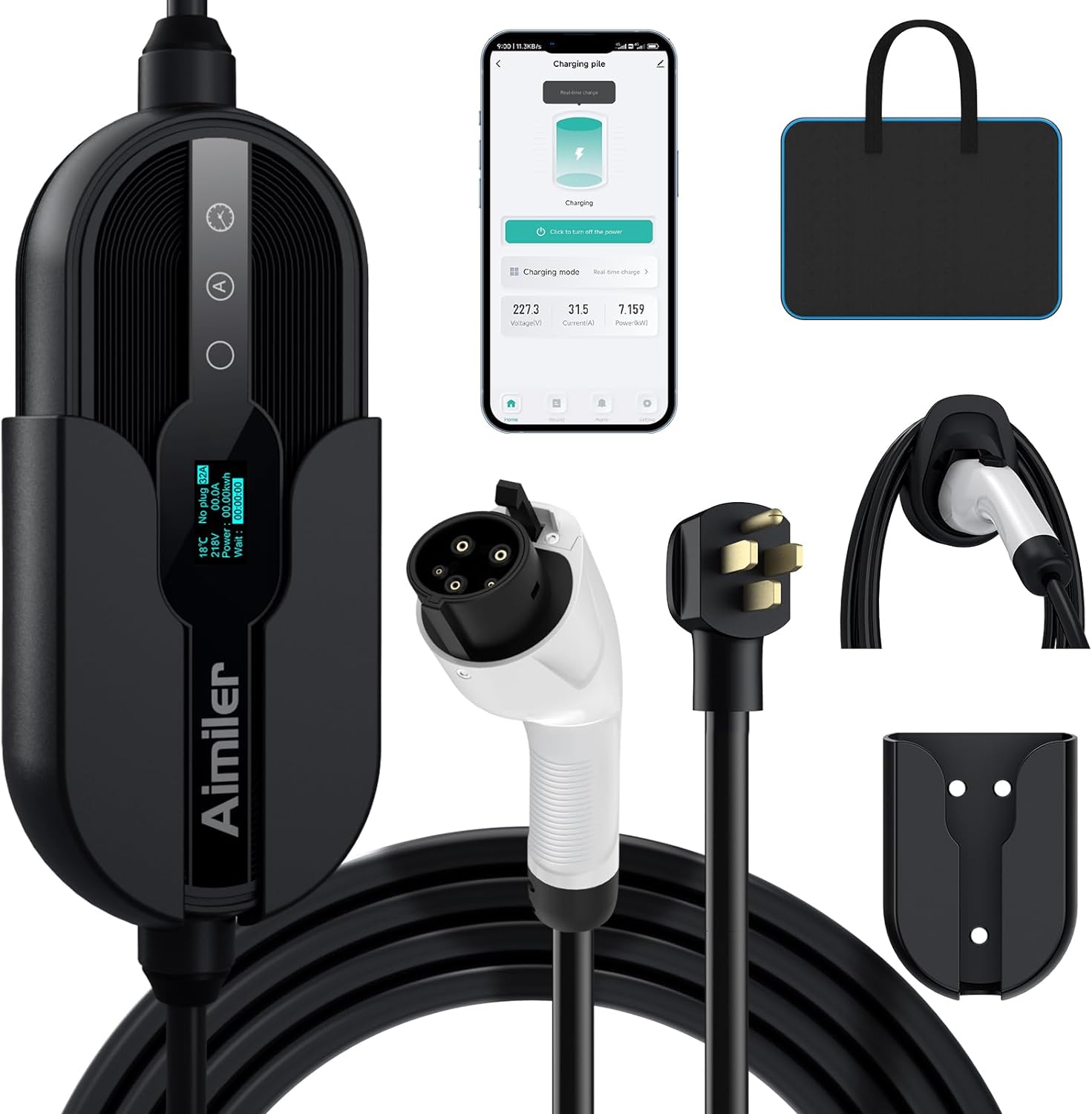AIMILER Level 2 Electric Vehicle (EV) Charger(32Amp, 220V-240V, NEMA 14 ...