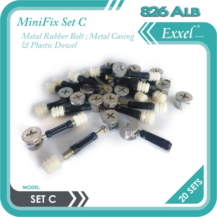 MiniFix Set Screw (Metal Bolt, Metal Casing with Plastic Dowel) 20sets ...