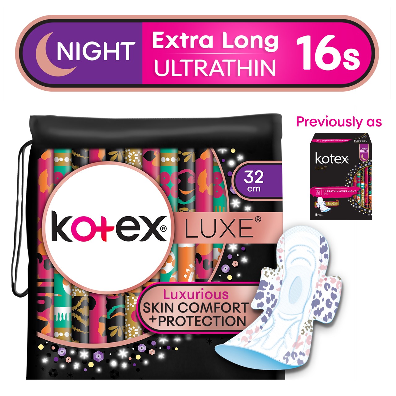 Kotex Luxe Ultrathin Feminine Pads 32cm - 8 Pads x 2 Packs (16 Pads ...