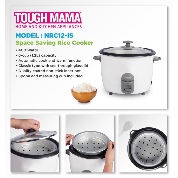 Tough Mama NRC12-IS White Rice Cooker with Steamer Non-stick Automatic ...