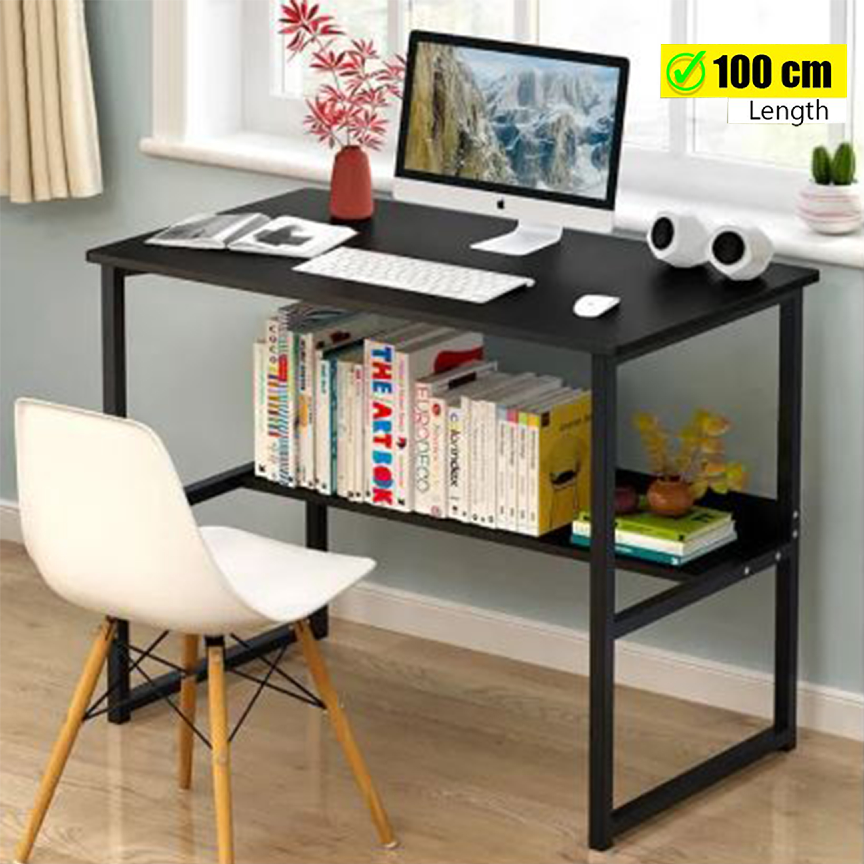 Primetime Computer Desk with 2-Tier Shelves Underneath & Office Table ...