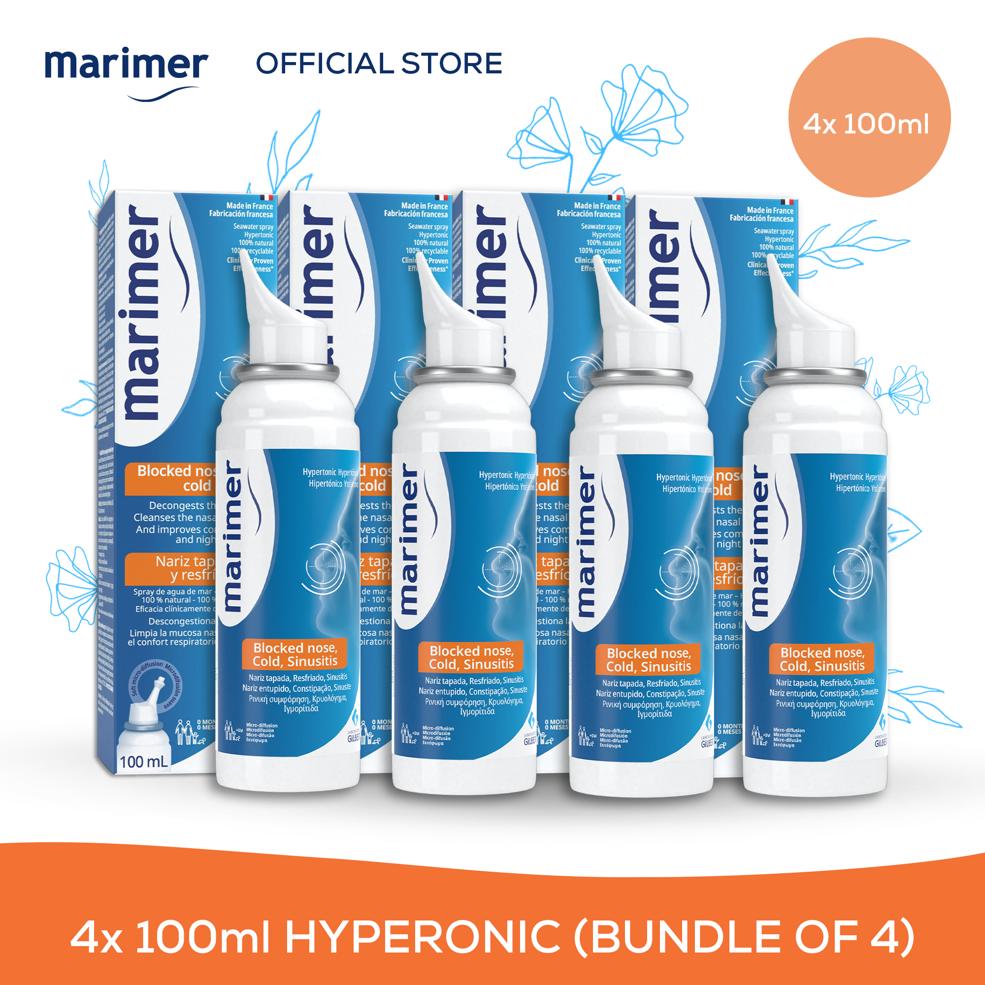 Marimer Adult Blocked Nose Spray 100ml (BUNDLE OF 4 - HYPERTONIC ...