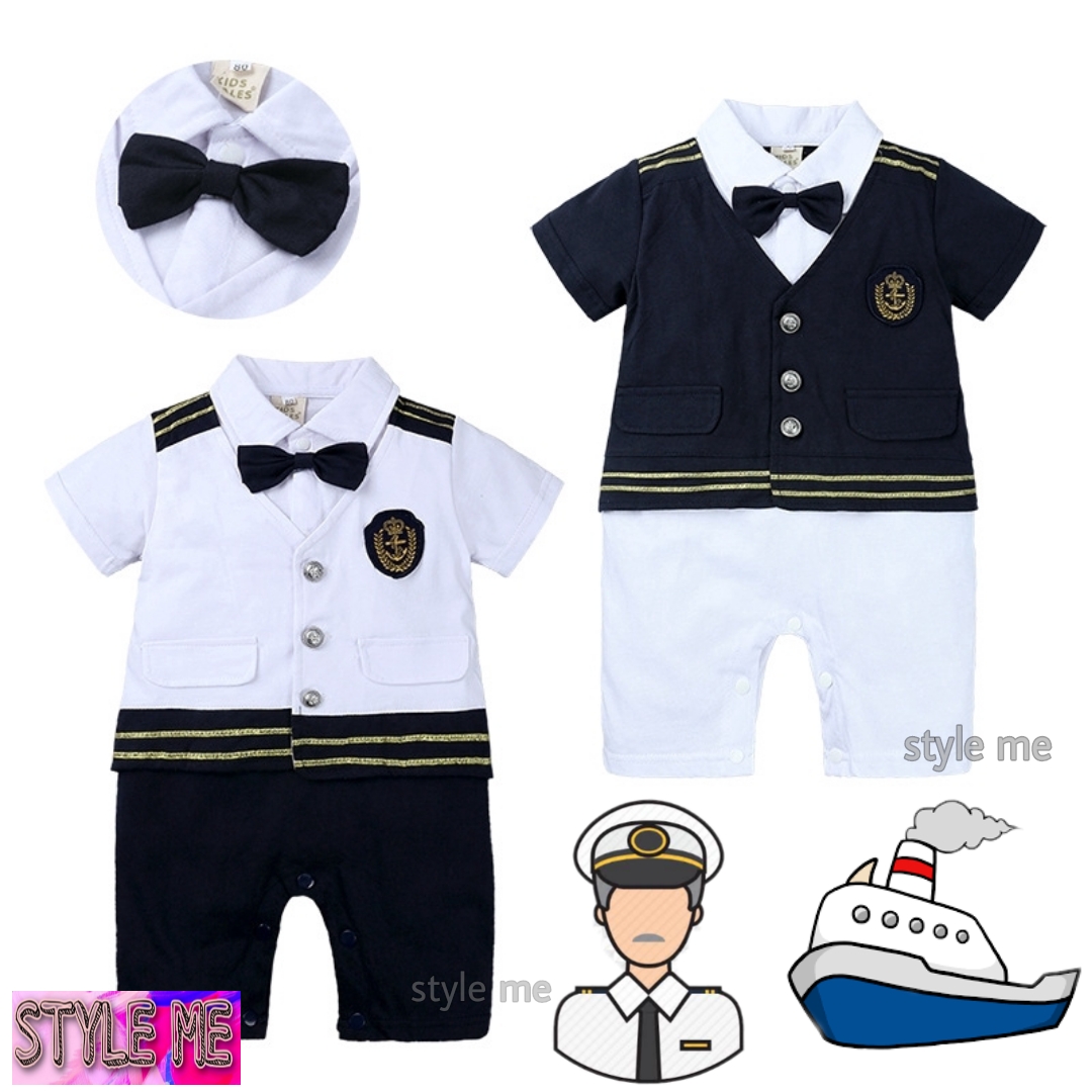 Seaman Captain Career Baby Boss White and Navy Blue Bow Tie Formal Suit ...