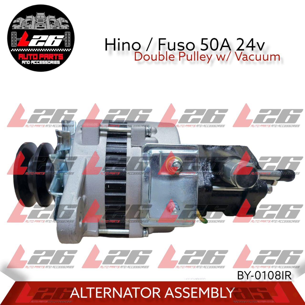 Hino/Fuso Alternator Assembly 50A , 24v BY-0108IR Double Pulley w ...